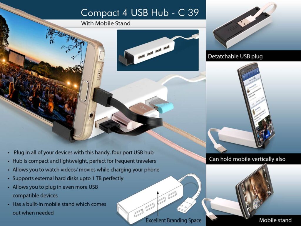 Compact 4 USB hub with Mobile StandEmployee Gifts in Bangalore