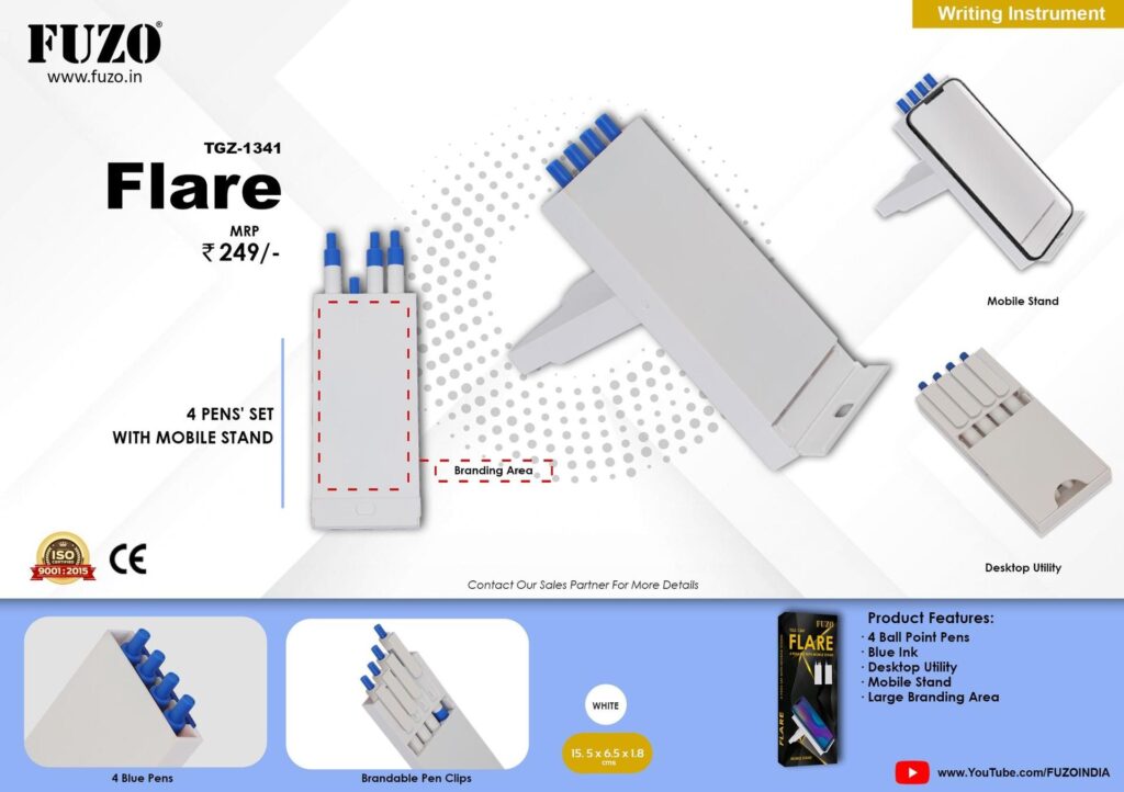 Promotional Products | FUZO Flare 4 Pens' Set with Mobile Stand